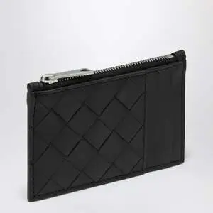Bottega Veneta Leather Card Case With Intrecciato Pattern - Black