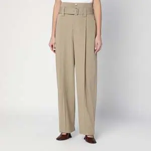 Bottega Veneta Sand Cotton Blend Belted Trousers - Beige