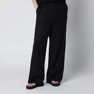 Balenciaga Wool Palazzo Trousers With Elastic Waist - Black
