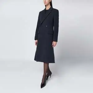 Balenciaga Navy Wool Midi Godet Coat - Blue