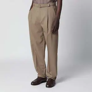 Saint Laurent High-waisted Tailored Trousers With Belt In Wool - Beige