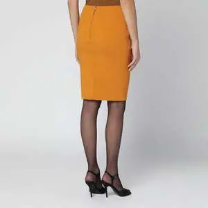 Saint Laurent Ochre Yellow Satin Pencil Skirt - Orange