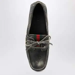 Gucci Washed Effect Leather Boat Shoes