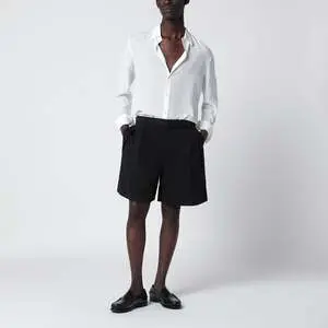Saint Laurent Belted Bermuda Shorts In Corone Fabric