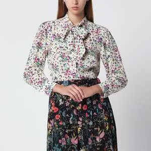 Gucci Printed Silk Shirt With Tie Neck Bow - Multicolor