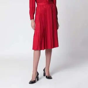 Gucci Pleated Silk Jacquard Midi Skirt With Gg Chain - Red