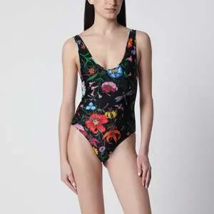 Gucci Sparkling Jersey Swimsuit With Flora Print - Multicolor