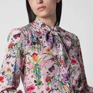 Gucci Flora Print Silk Shirt Dress - Multicolor