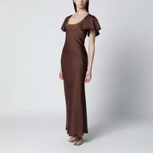 ROTATE BY BIRGER CHRISTENSEN Long Flutter Sleeve Satin Dress