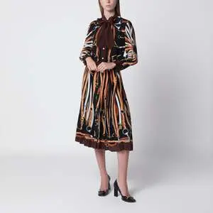 Gucci Equestrian Print Silk Shirt Dress - Black