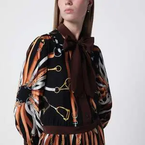 Gucci Equestrian Print Silk Shirt Dress - Black