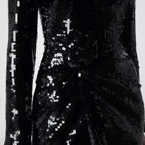 ROTATE BY BIRGER CHRISTENSEN Sequined Mini Dress With Rosette Detail - Black
