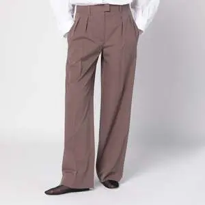 THE ROW Taupe Cotton Tailored Pleated Trousers - Brown