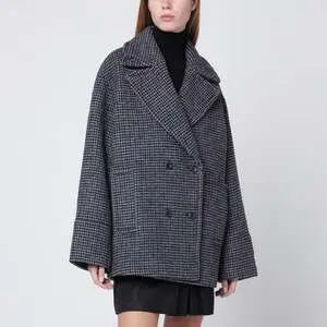 Calvin Klein Double-breasted Houndstooth Wool Blend Coat - Grey
