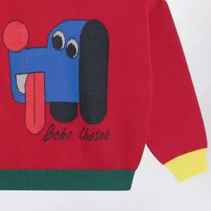BOBO CHOSES Organic Cotton Crew Neck Sweater With Dog Intarsia