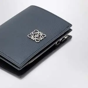 Loewe Anagram Compact Wallet In Hammered Calfskin, Navy - Blue