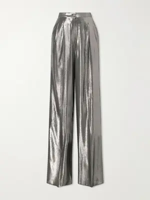 Giuliva Heritage Elsa Pleated Lamé Wide-leg Trousers - Silver