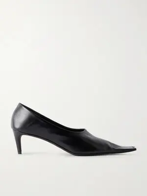 Khaite Marlene Glazed Leather Kitten Heel Pumps - Black