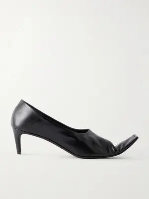 Khaite Marlene Glazed Leather Kitten Heel Pumps - Black