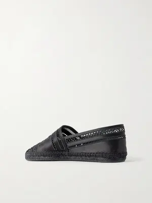 Tory Burch Open Weave Embroidered Satin Espadrilles - Black
