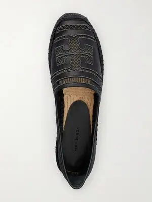Tory Burch Open Weave Embroidered Satin Espadrilles - Black