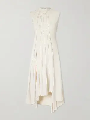 Victoria Beckham Pleated Cady Midi Dress - Neutrals