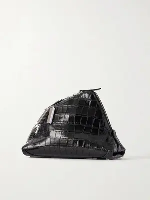 Attico La Scala Asymmetric Croc-effect Leather Clutch With Chain Strap - Black