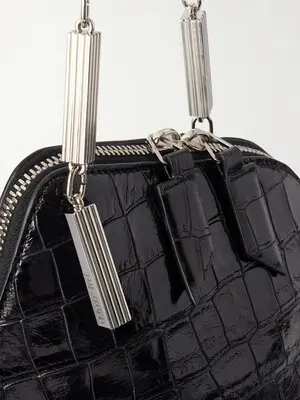Attico La Scala Asymmetric Croc-effect Leather Clutch With Chain Strap - Black
