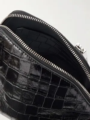 Attico La Scala Asymmetric Croc-effect Leather Clutch With Chain Strap - Black