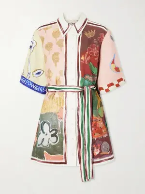 ALEMAIS Tangible Love Belted Printed Linen Mini Dress - Multi