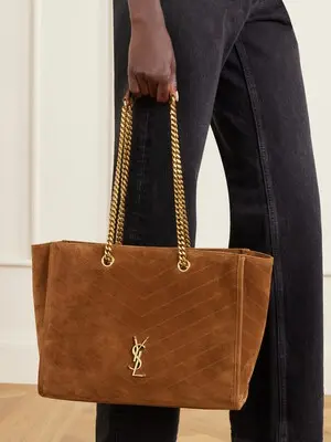 Saint Laurent Niki Shopper Quilted Suede Shoulder Bag