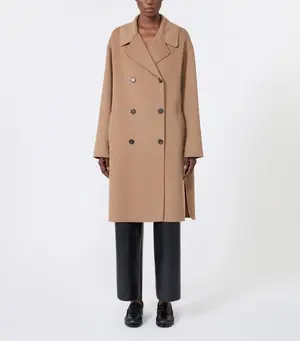 Max Mara Virgin Wool Double Breasted Coat - Beige