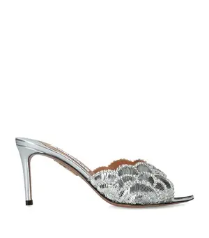 AQUAZZURA Metallic Leather Embellished Mules - Silver