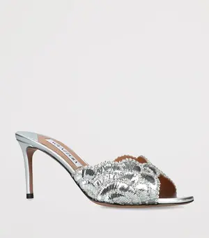 AQUAZZURA Metallic Leather Embellished Mules