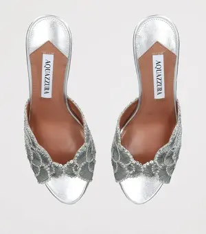 AQUAZZURA Metallic Leather Embellished Mules