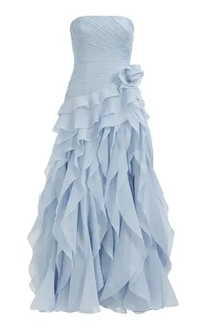 Aje Strapless Ruffled Gown - Blue