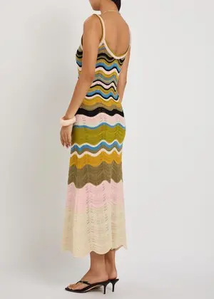La DoubleJ Chevron Pointelle-knit Cotton Midi Dress