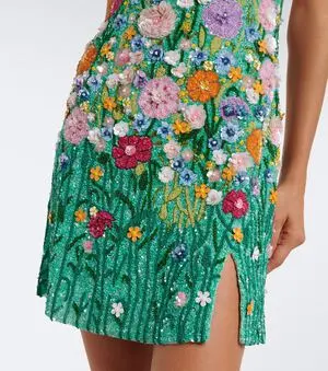 LA FUORI Embellished Floral-applique Mini Dress