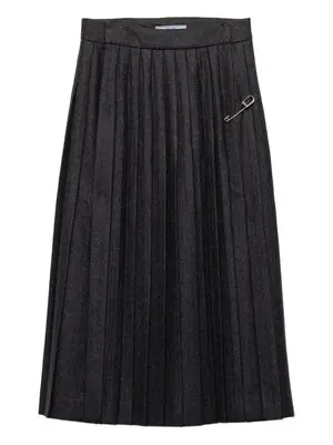Prada Pleated Flannel Skirt With Safety Pin Detail