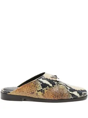 Alexander McQueen Leather Slippers With Snakeskin Print And Hardware Detail - Multi