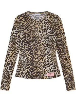 GANNI Leopard Print Long Sleeve Top - Multi