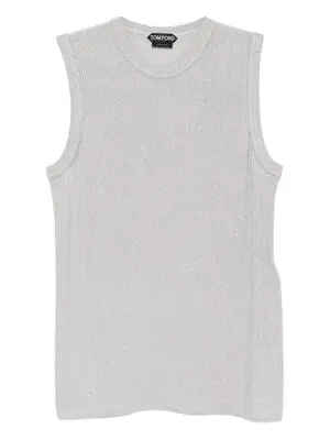 TOM FORD Sleeveless Sequined Crew Neck Top - Silver