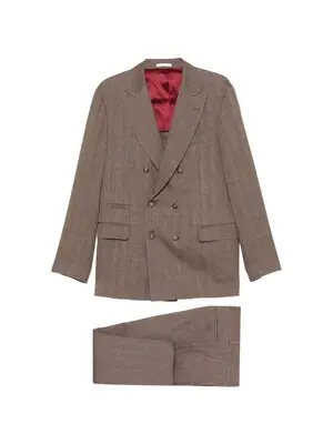 Brunello Cucinelli Wool And Linen Double-breasted Suit - Brown
