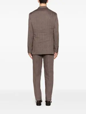 Brunello Cucinelli Wool And Linen Double-breasted Suit - Brown