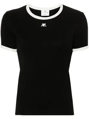 COURREGES Logo Cotton T-shirt - Black