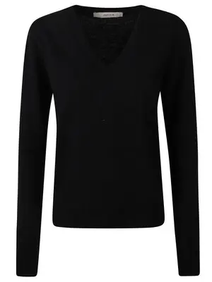 JUCCA V-neck Fine Knit Pullover - Black