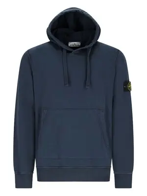 Stone Island Logo Cotton Hoodie - Blue