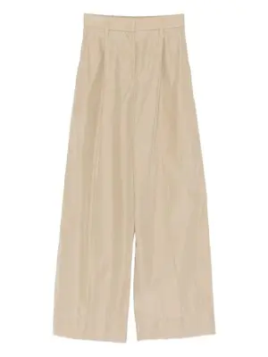 FORTE_FORTE Sand Pleated Cotton Blend Trousers - Beige