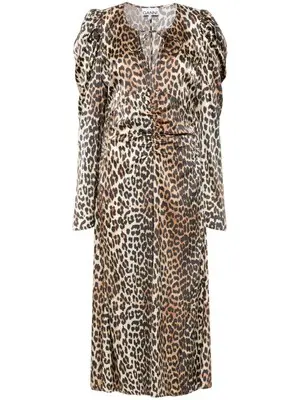 GANNI Leopard Print Midi Dress - Multi