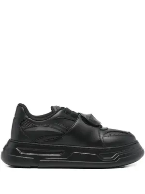 Emporio Armani Leather Lace-up Sneakers - Black